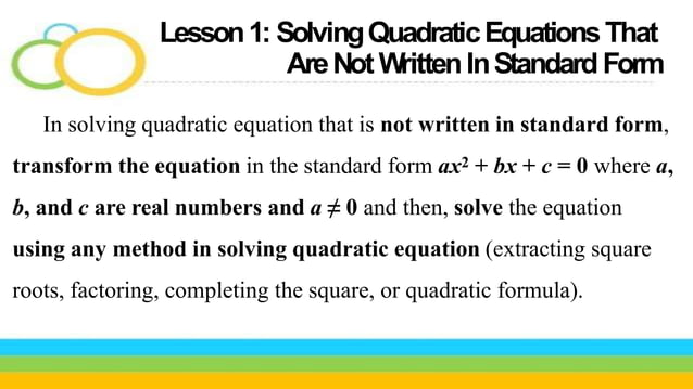 Rational Equation Transformable To Quadratic Equation Pptx