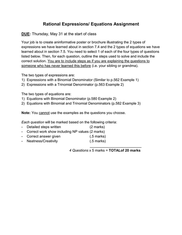 Rational expressions equations assignment | PDF
