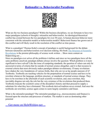 Rationalist Vs. Behavioralist Paradigms | PDF