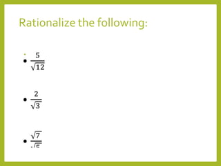 Rationalizing the Denominator of a Radical Expression | PDF
