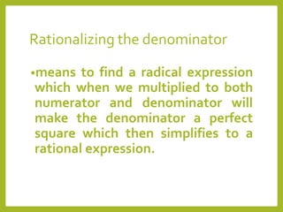 Rationalizing the Denominator of a Radical Expression | PDF