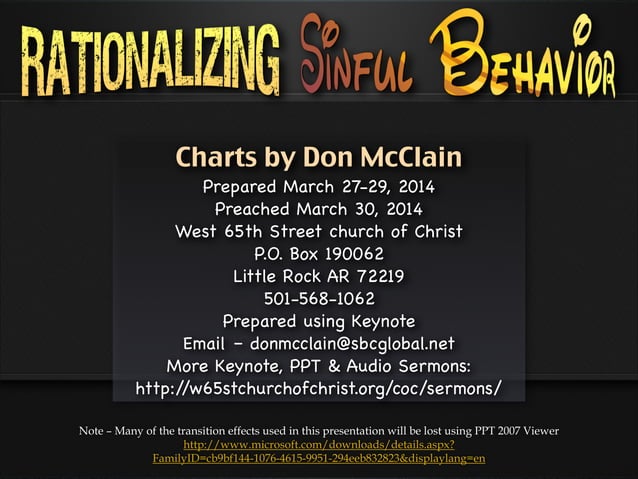 Rationalizing Sinful Behavior | PPT