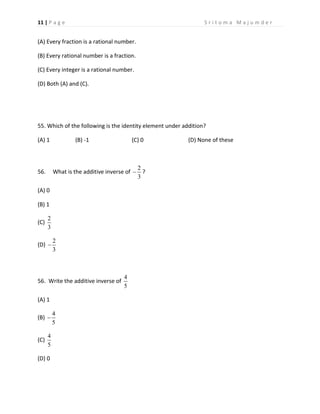 CBSE Grade 8 Mathematics Rational Numbers Multiple Choice Questions ...