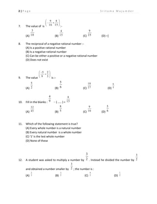 CBSE Grade 8 Mathematics Rational Numbers Multiple Choice Questions ...