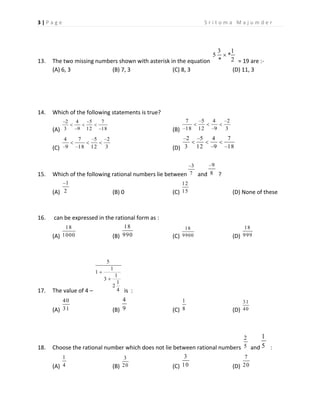 CBSE Grade 8 Mathematics Rational Numbers Multiple Choice Questions ...