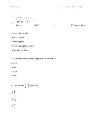 CBSE Grade 8 Mathematics Rational Numbers Multiple Choice Questions ...