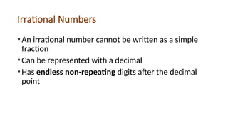 Rational Numbers and Irrational. The examples of Rational Numbers and ...