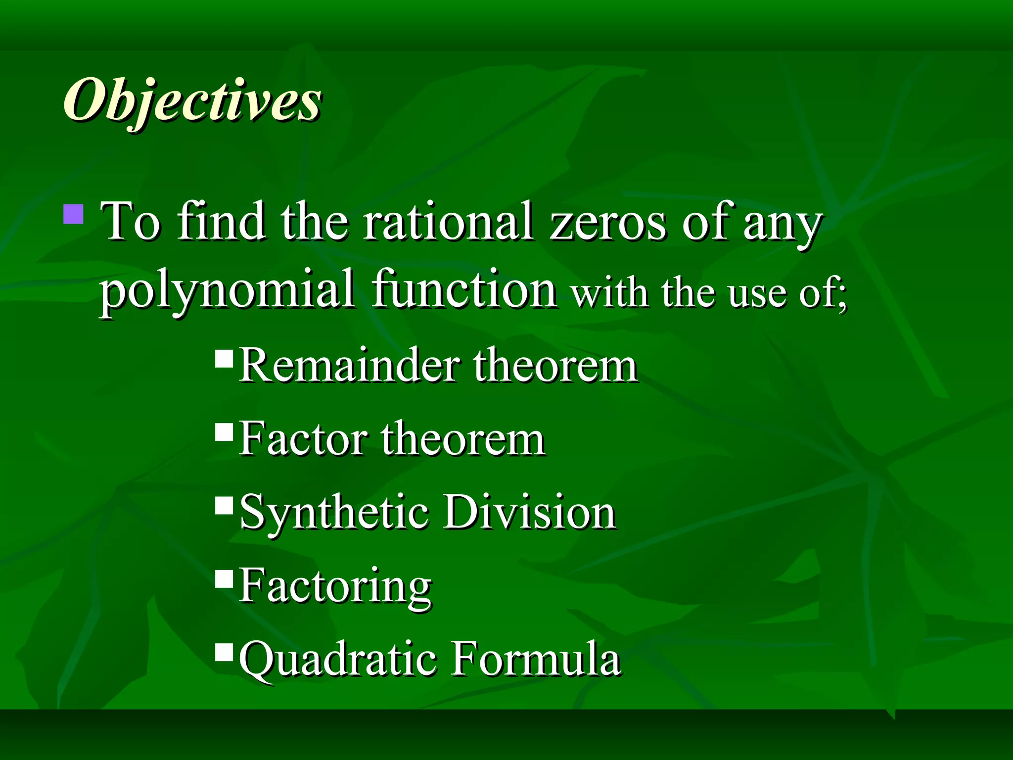 Rational Zero Of Polynomial Function Ppt