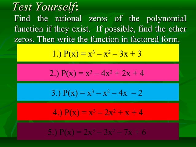Rational zero of polynomial function | PPT