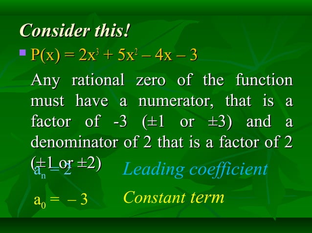 Rational zero of polynomial function | PPT