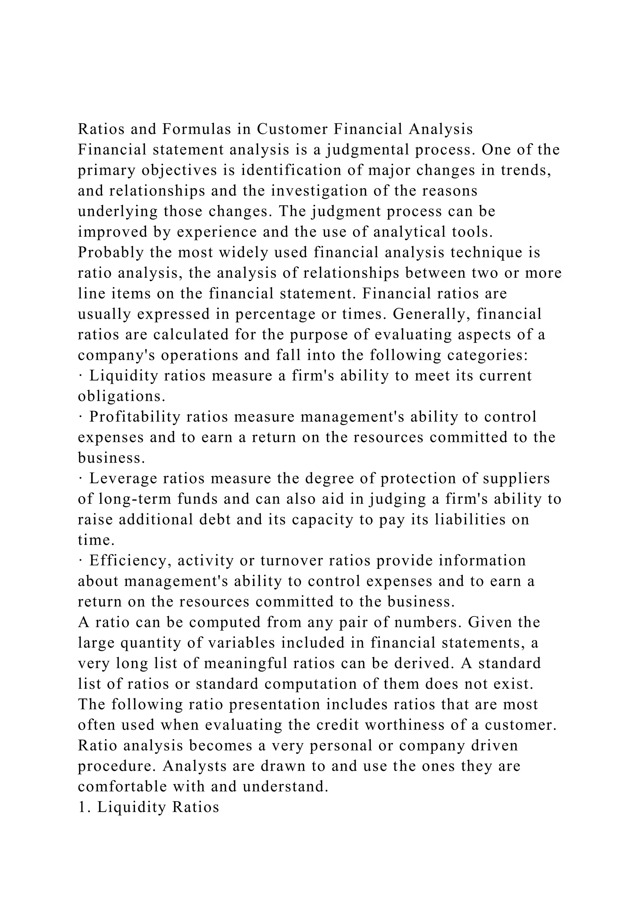 Ratios and Formulas in Customer Financial AnalysisFinancial stat.docx