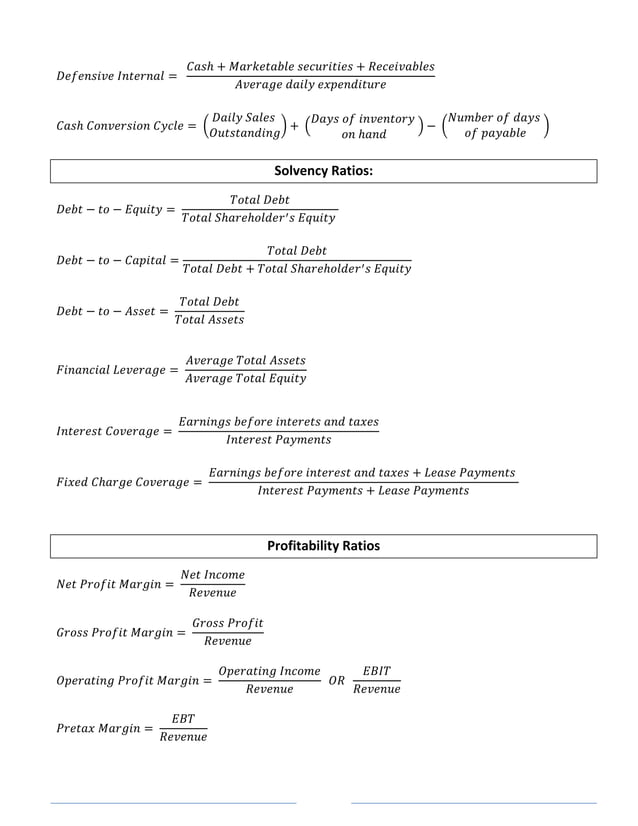 Financial Ratios and Formulas for Analysis | DOCX | Stocks and Bonds ...