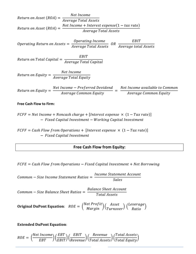 Financial Ratios and Formulas for Analysis | DOCX | Stocks and Bonds ...