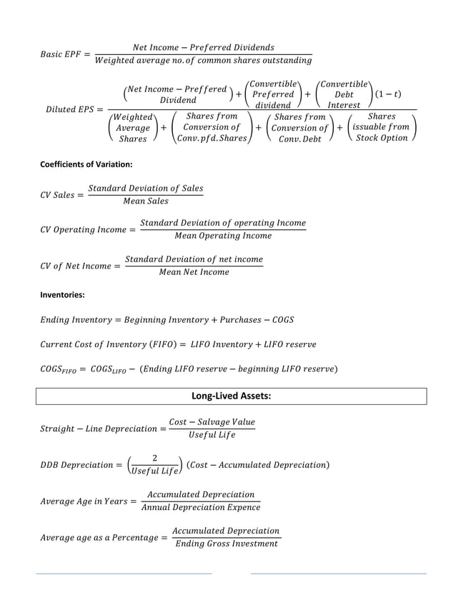 Financial Ratios and Formulas for Analysis | DOCX | Stocks and Bonds ...