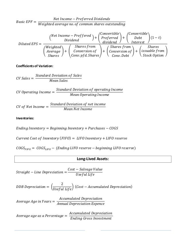 Financial Ratios and Formulas for Analysis