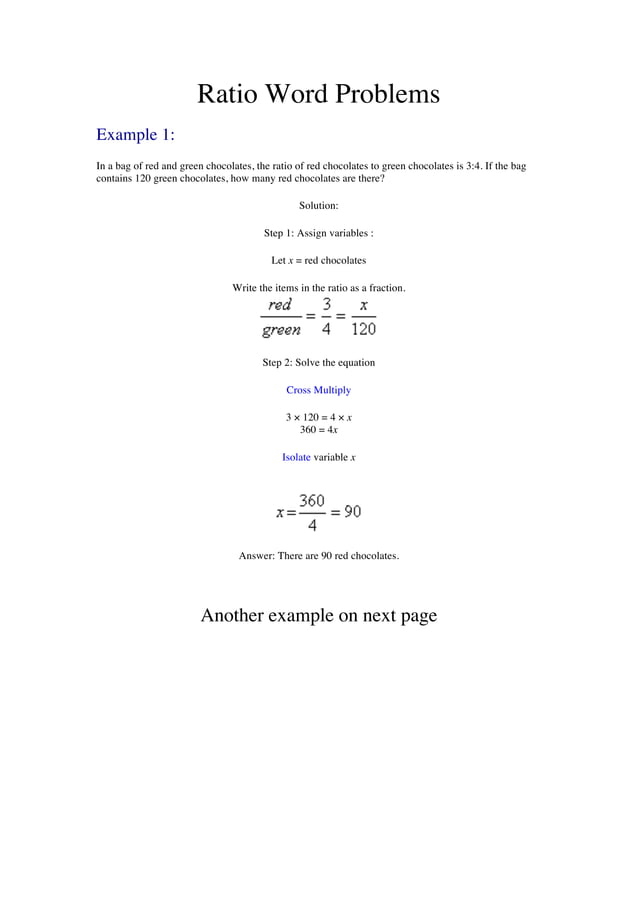 Ratio Word Problems Ratio Word Problems