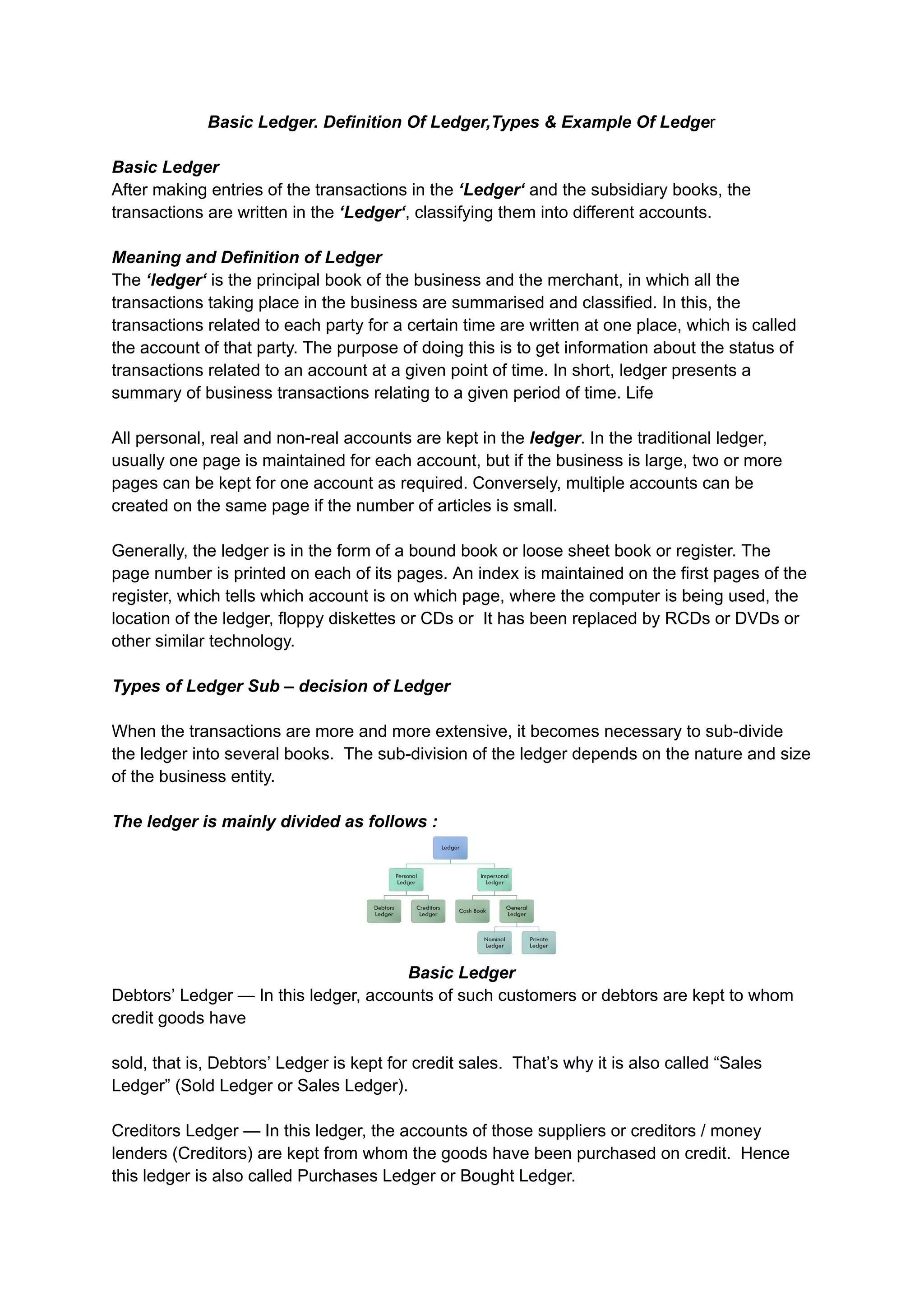 Basic Ledger Definition Of Ledger Types And Example Of Ledger Pdf