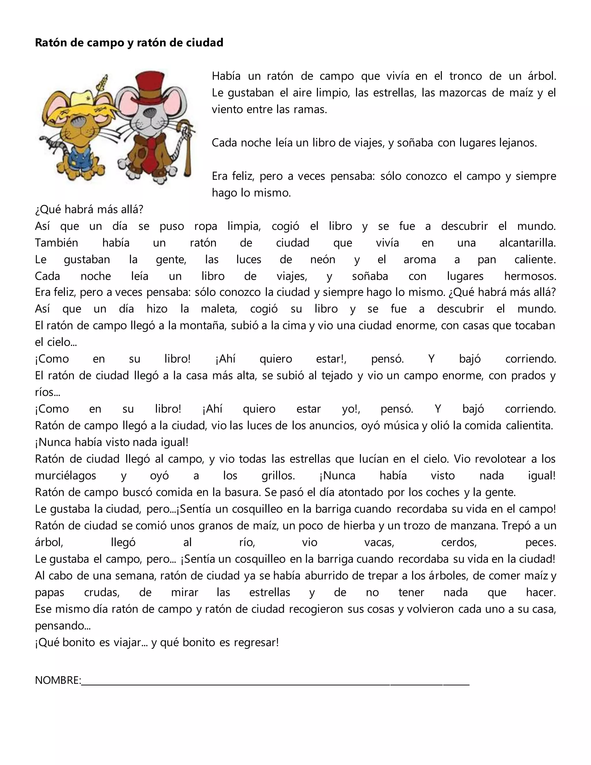 Ratón de campo y ratón de ciudad | DOCX