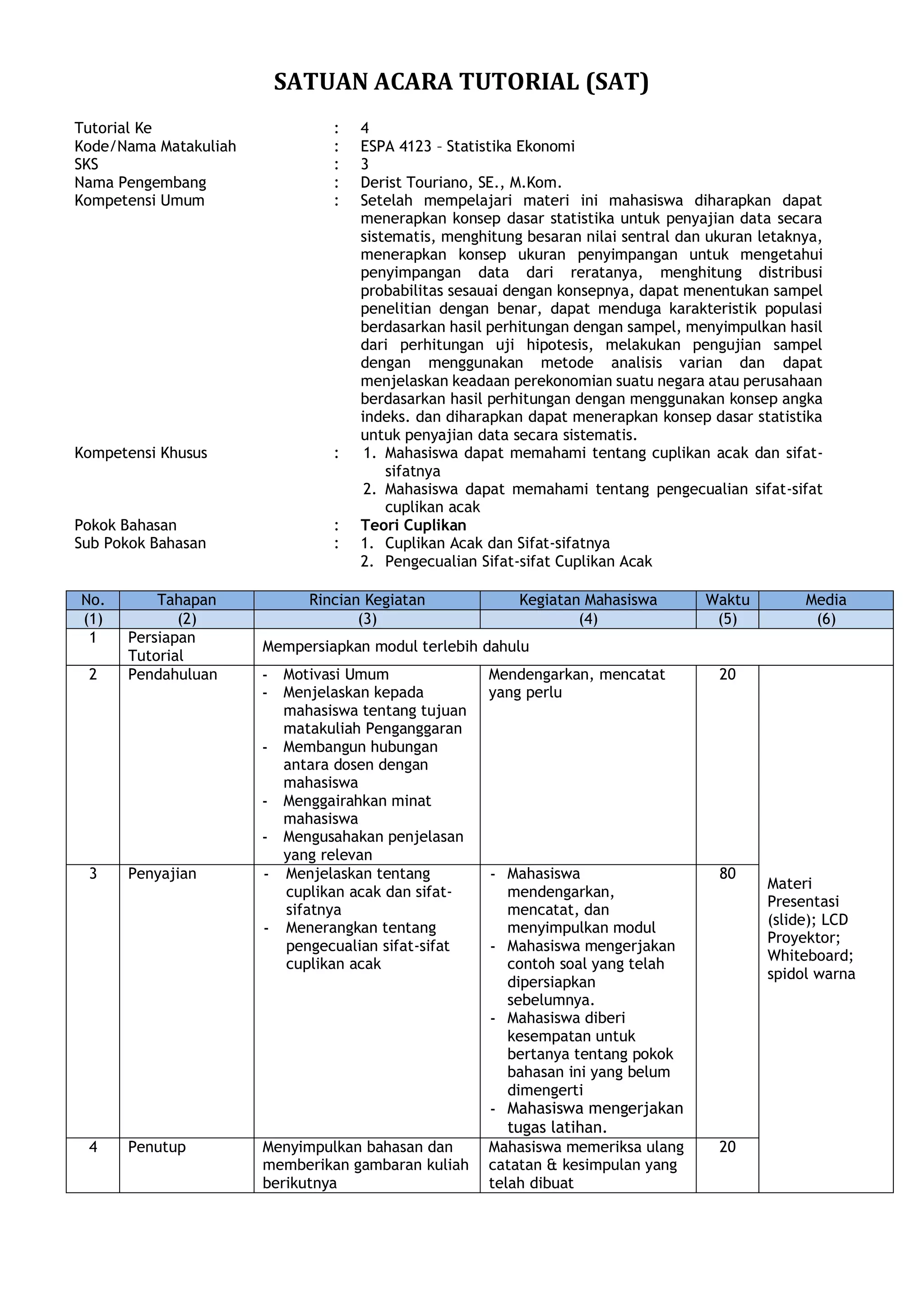 Rat sat espa 4123 statistika ekonomi | PDF