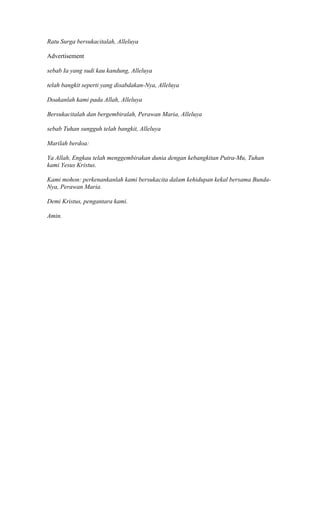 Ratu Surga berrsukacitalah. doa katholik | DOCX