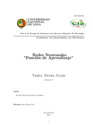 Redes Neuronales ”Función de Aprendizaje” | PDF