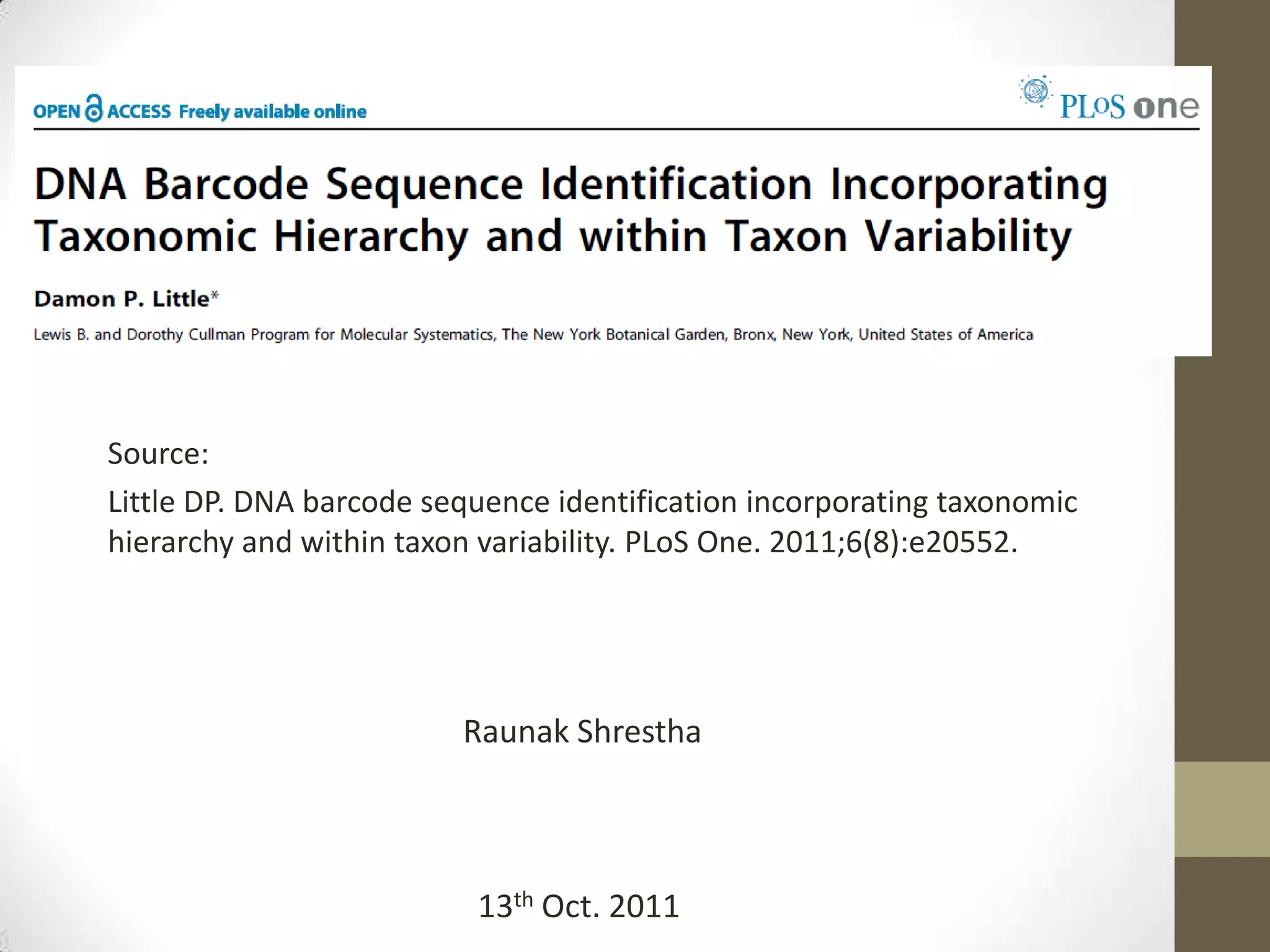 DNA barcode sequence identification incorporating taxonomic hierarchy ...