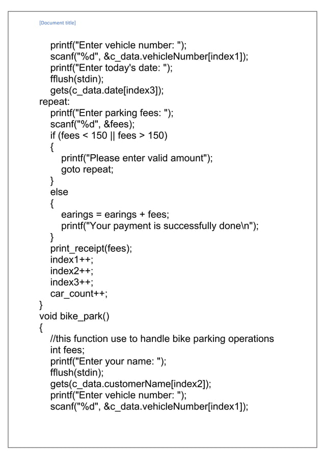 parking system management in c programing language project | PDF