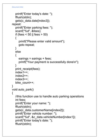 parking system management in c programing language project | PDF