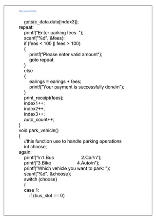 parking system management in c programing language project | PDF