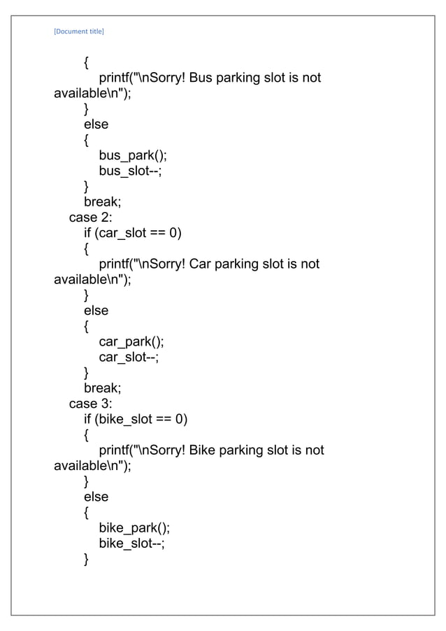 parking system management in c programing language project | PDF