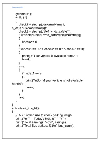 parking system management in c programing language project | PDF