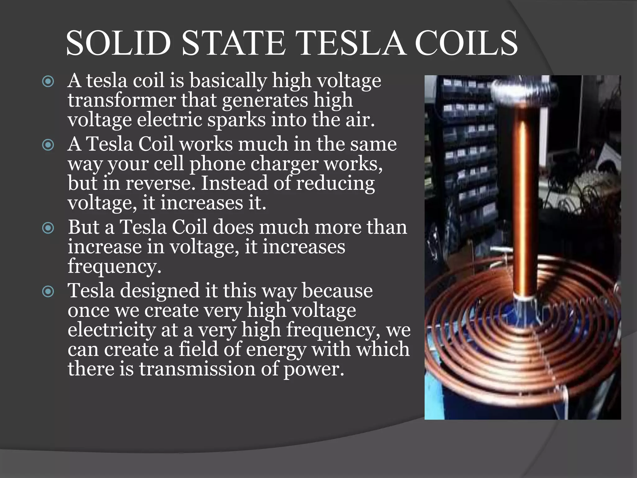 Wireless Power Transmission through TESLA COILS | PPTX