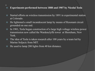 Wireless Power Transmission through TESLA COILS | PPTX