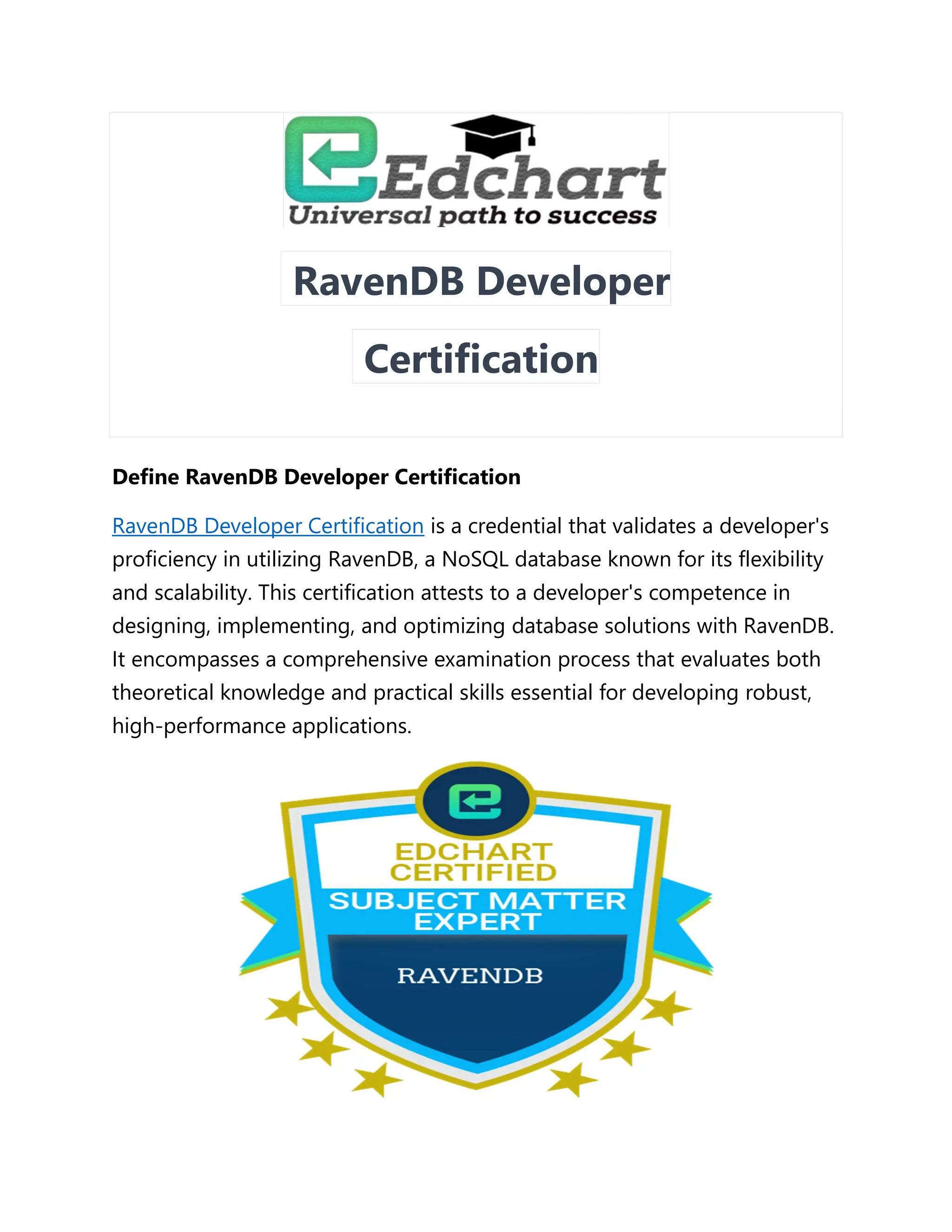 Ravendb Developer Certification Exam Free Test By Edchart Pdf 