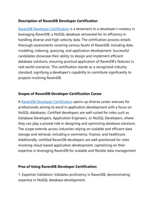 RavenDB Developer Certification Exam Free Test - By EDCHART | PDF