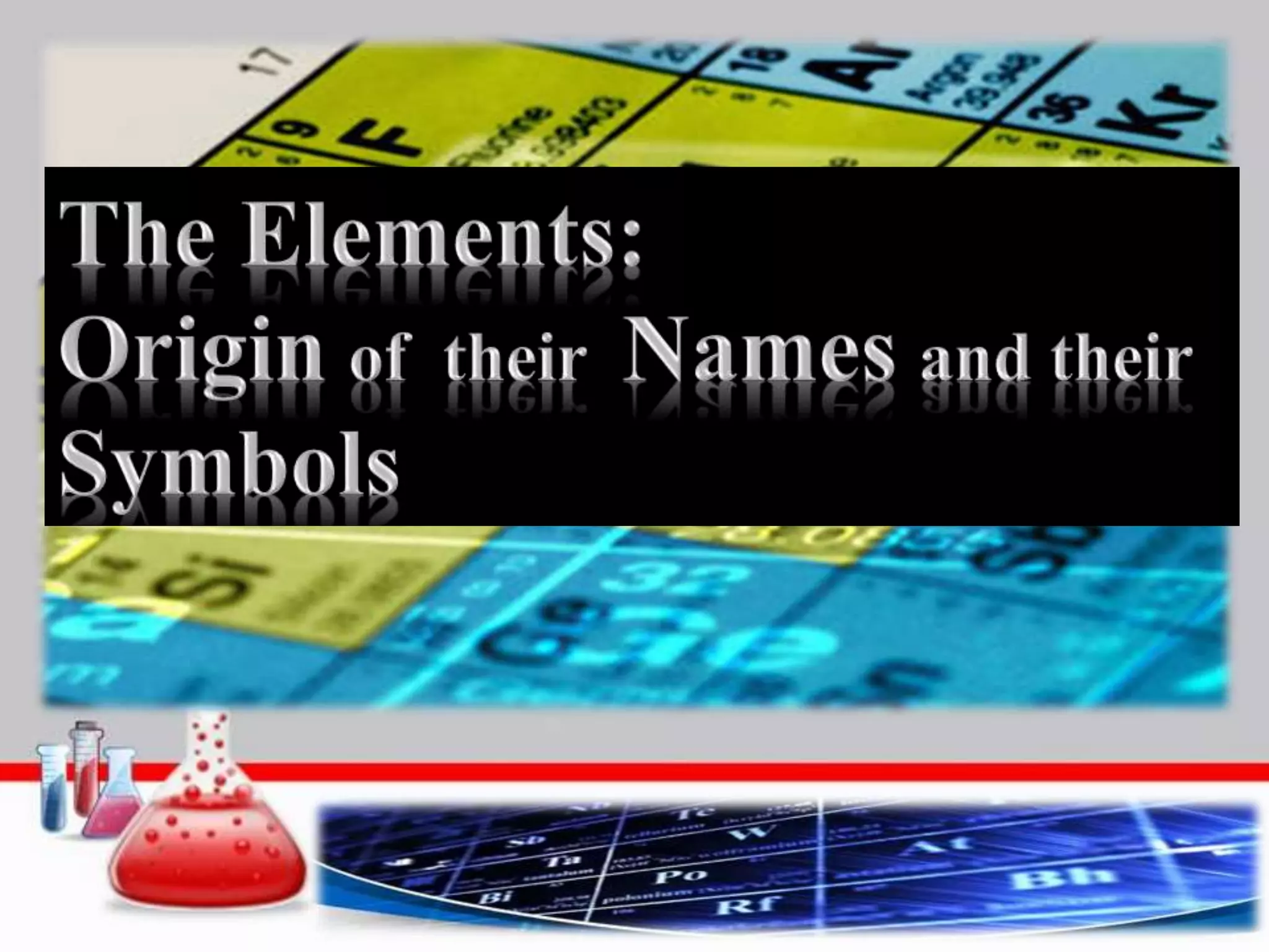 the elements, origin of their names and their symbols | PPTX