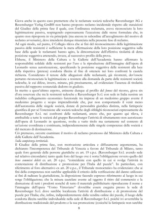 Ordinanza Tribunale Venezia: caso Ravensburger / Uomo Vitruviano Leonardo (ottobre 2022) | PDF
