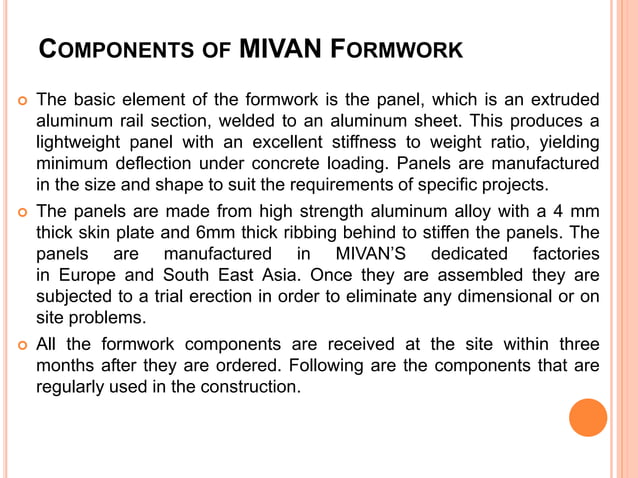 Presentation on MIVAN -- A versatile aluminum formwork construction ...