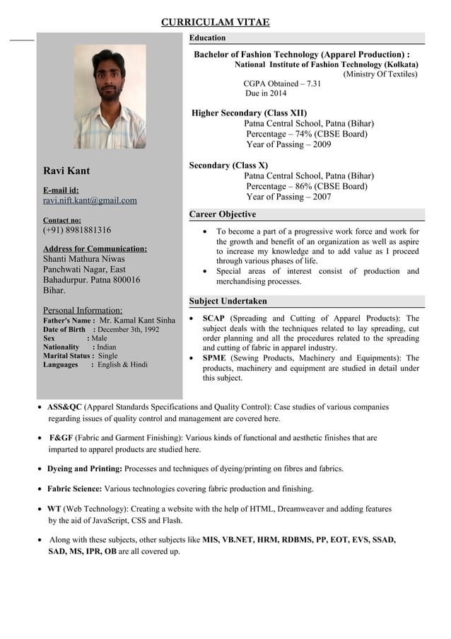 Ravi kant cv | DOC | Apparel Industry | Industries