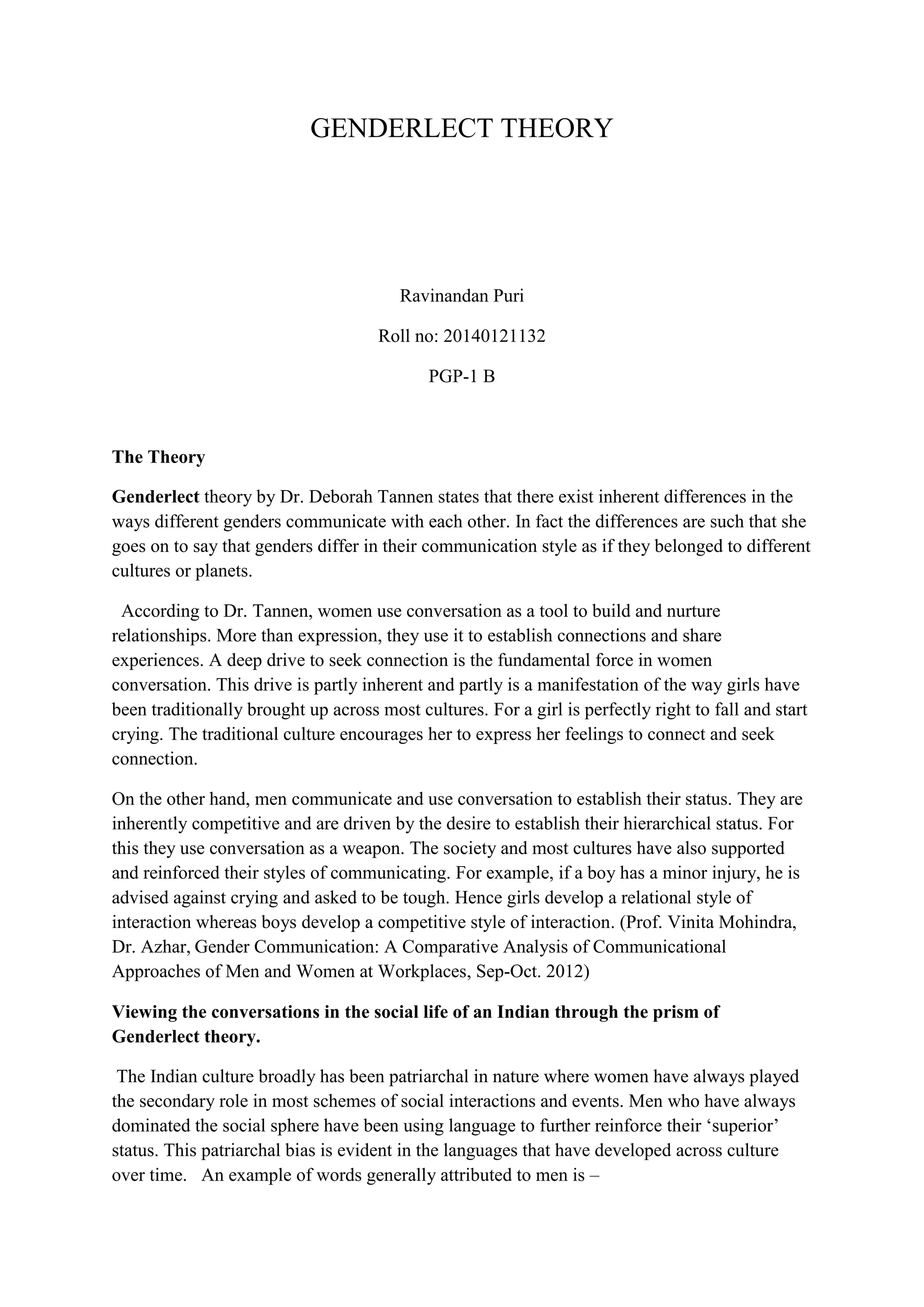 genderlect theory | PDF