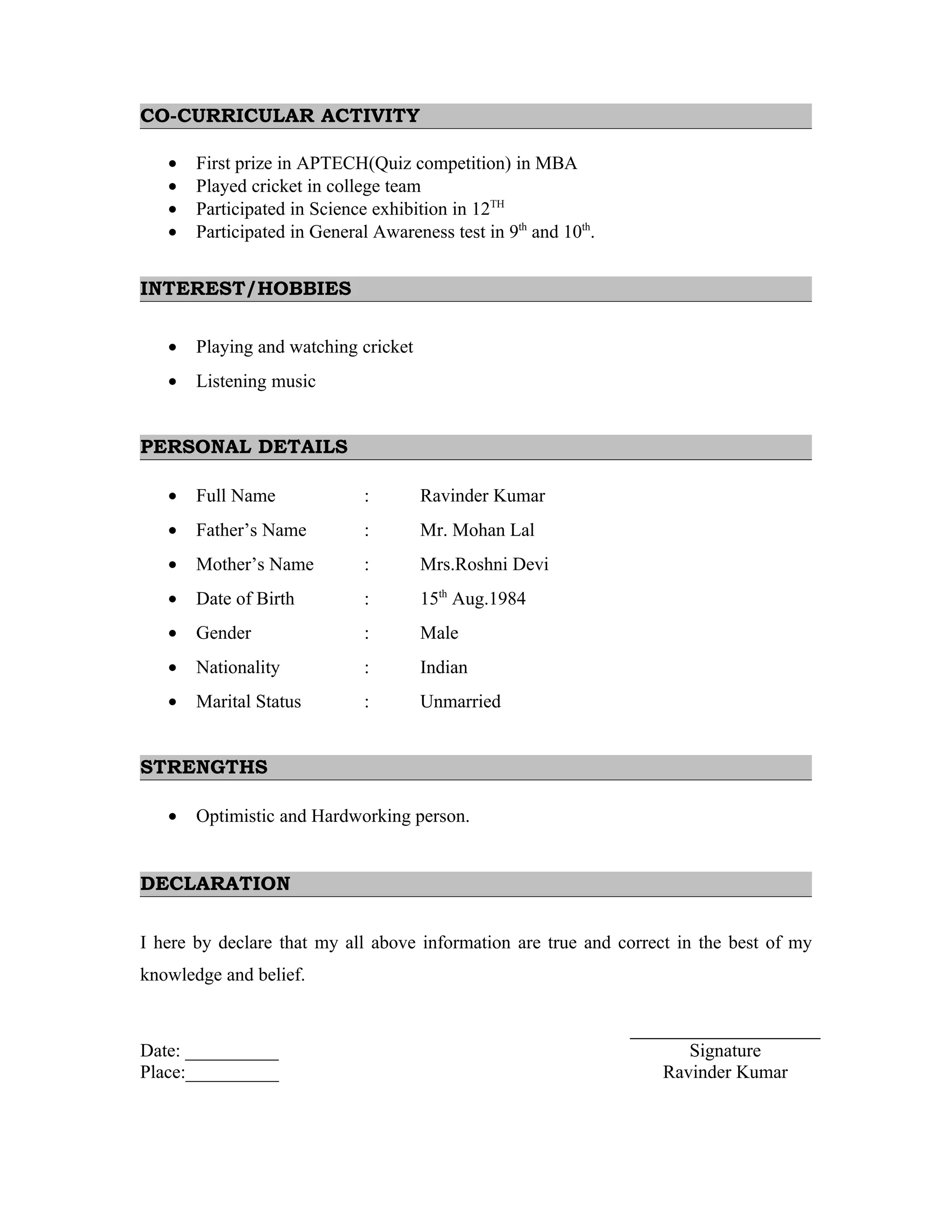 Ravinder Kumar( resume) | DOC