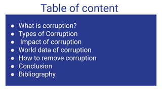 Corruption: meaning, types and it's impacts | PPT