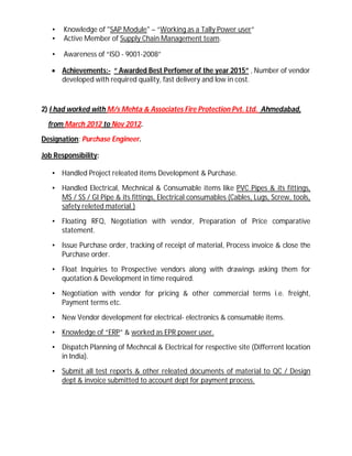 Having 5 Years Experience as Sr. Purchase Engineer | PDF