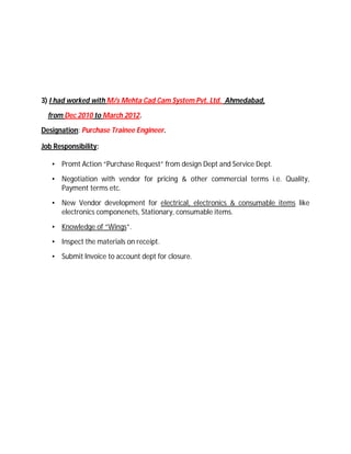 Having 5 Years Experience as Sr. Purchase Engineer | PDF