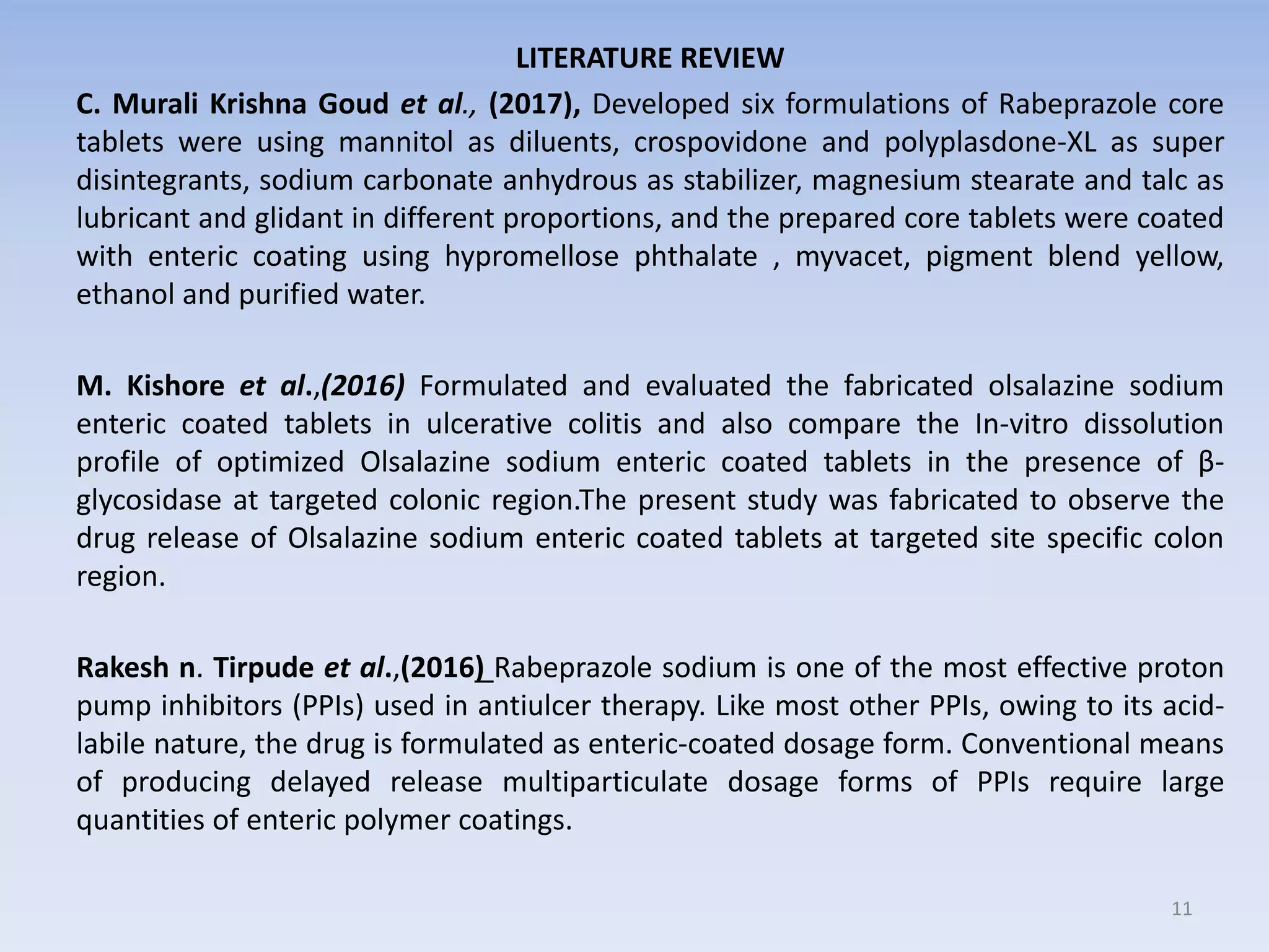 Formulation and Evaluation of Enteric Coated Tablet of Rabeprazole ...