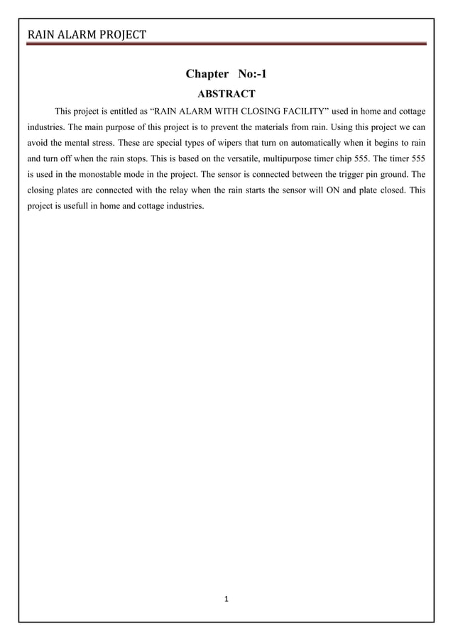 report on rain alarm project | PDF | Home Security | Home & Garden