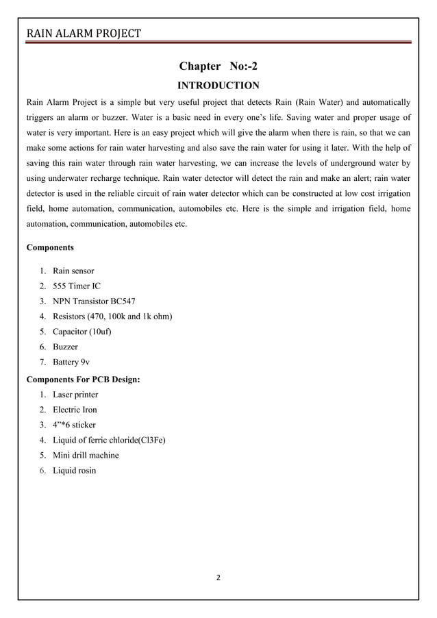 report on rain alarm project | PDF | Home Security | Home & Garden