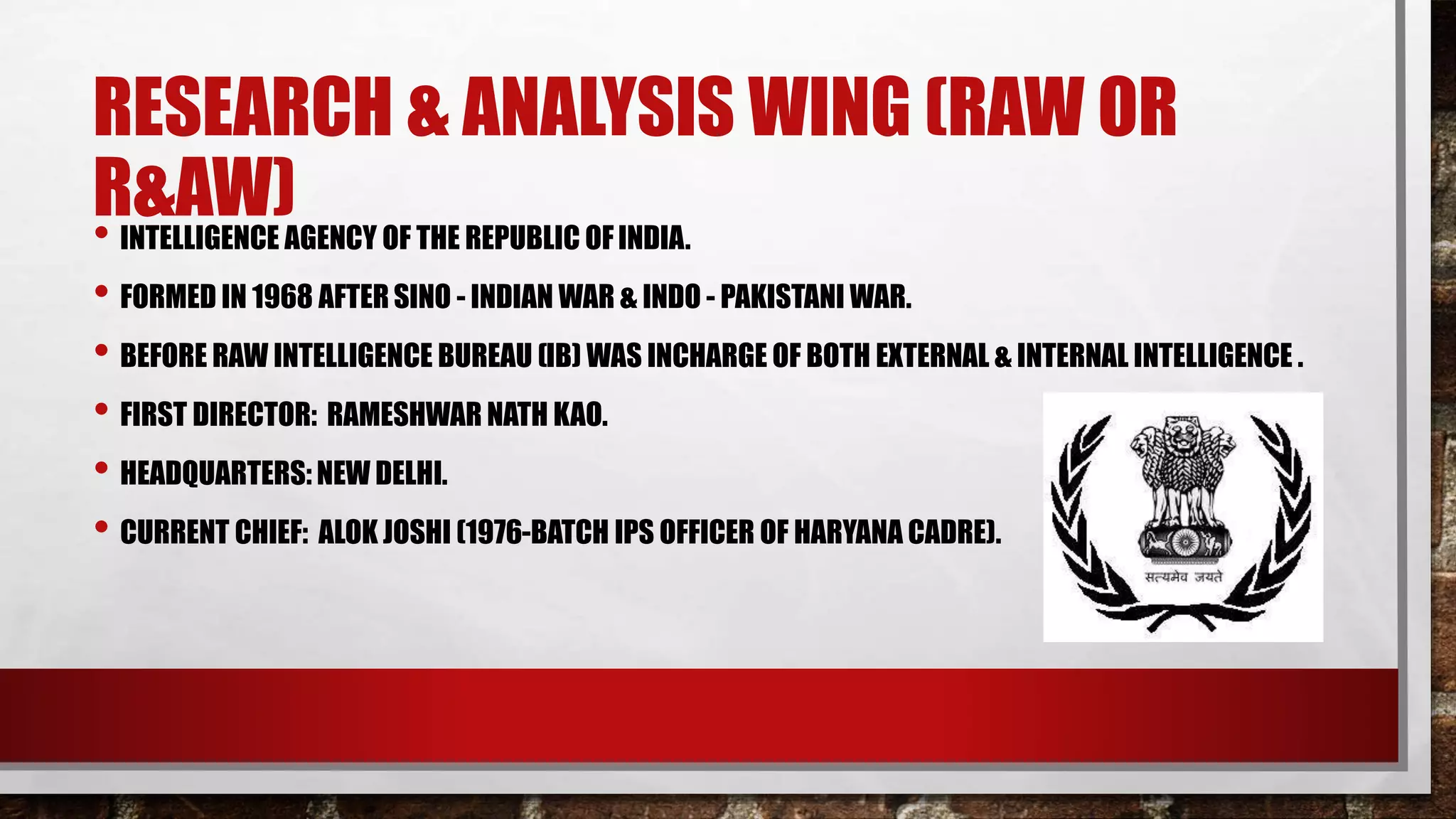 Raw- Research & Analysis Wing | PPTX