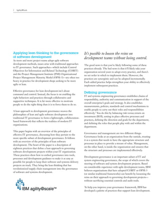 Applying agile and lean principles to the governance of software and ...