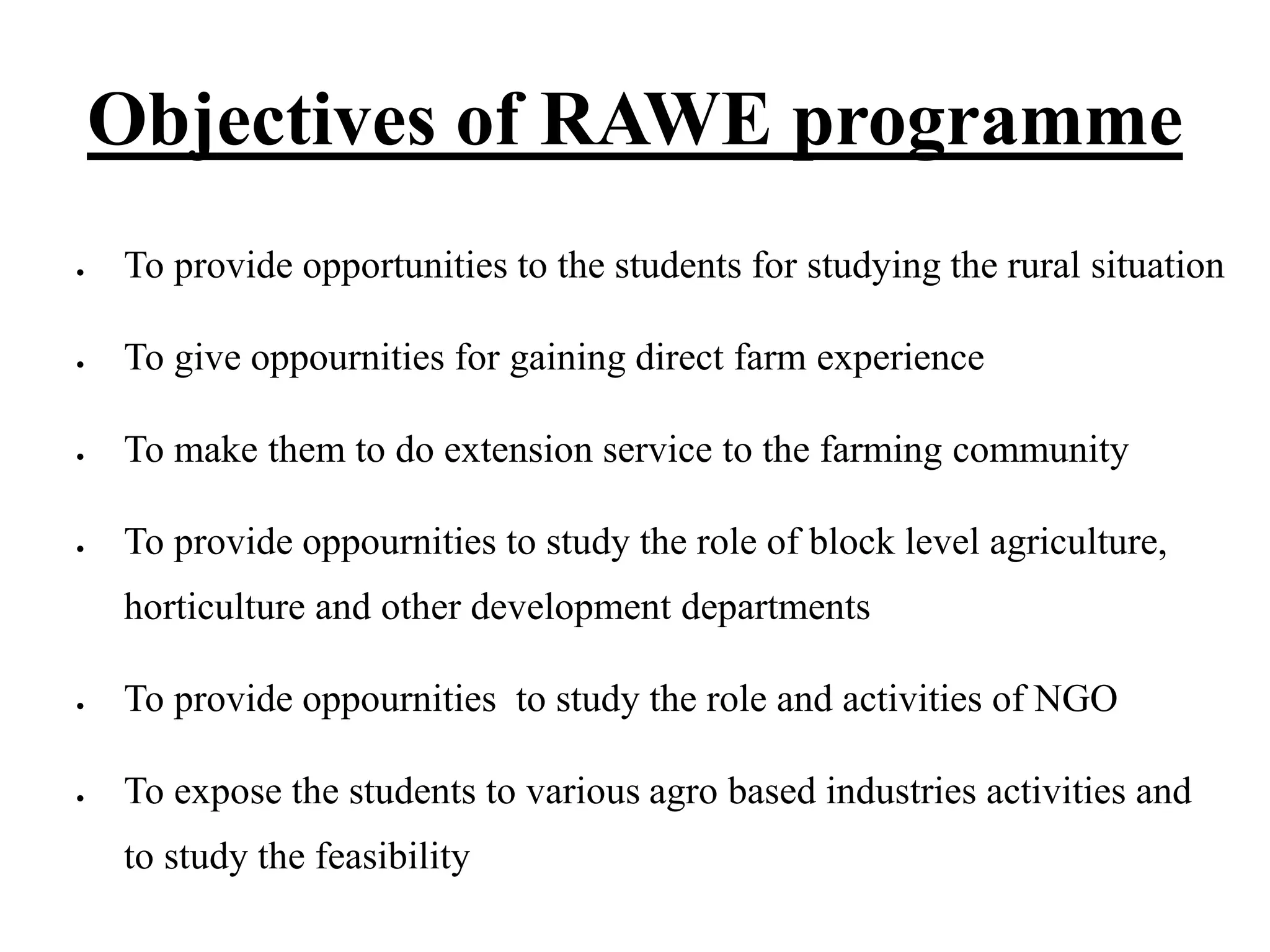 RAWE - ORIENTATION Programme R.G PCAS.pptx | Agriculture | Industries